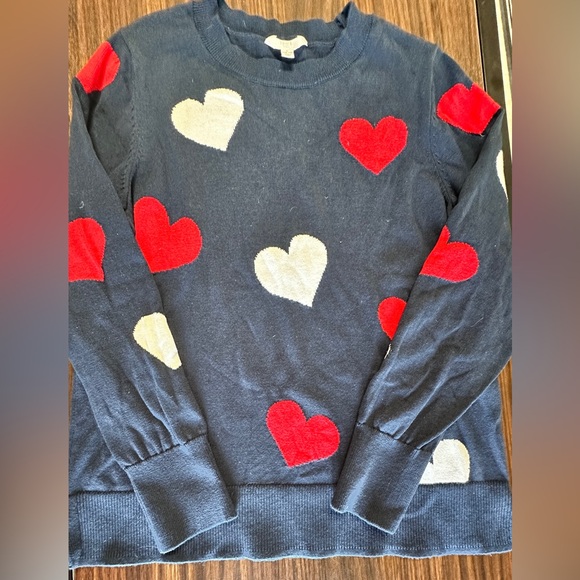 Time and Tru | Sweaters | Time And Tru Navy Red White Heart Sweater ...